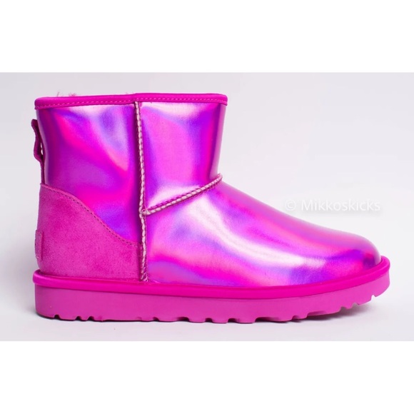 UGG | Shoes | Ugg Classic Mini Pink Iridescent Metallic Leather Boot 8 ...